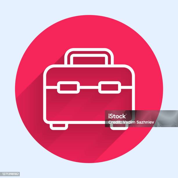 Ikon Toolbox Garis Putih Diisolasi Dengan Bayangan Panjang Tanda Kotak
