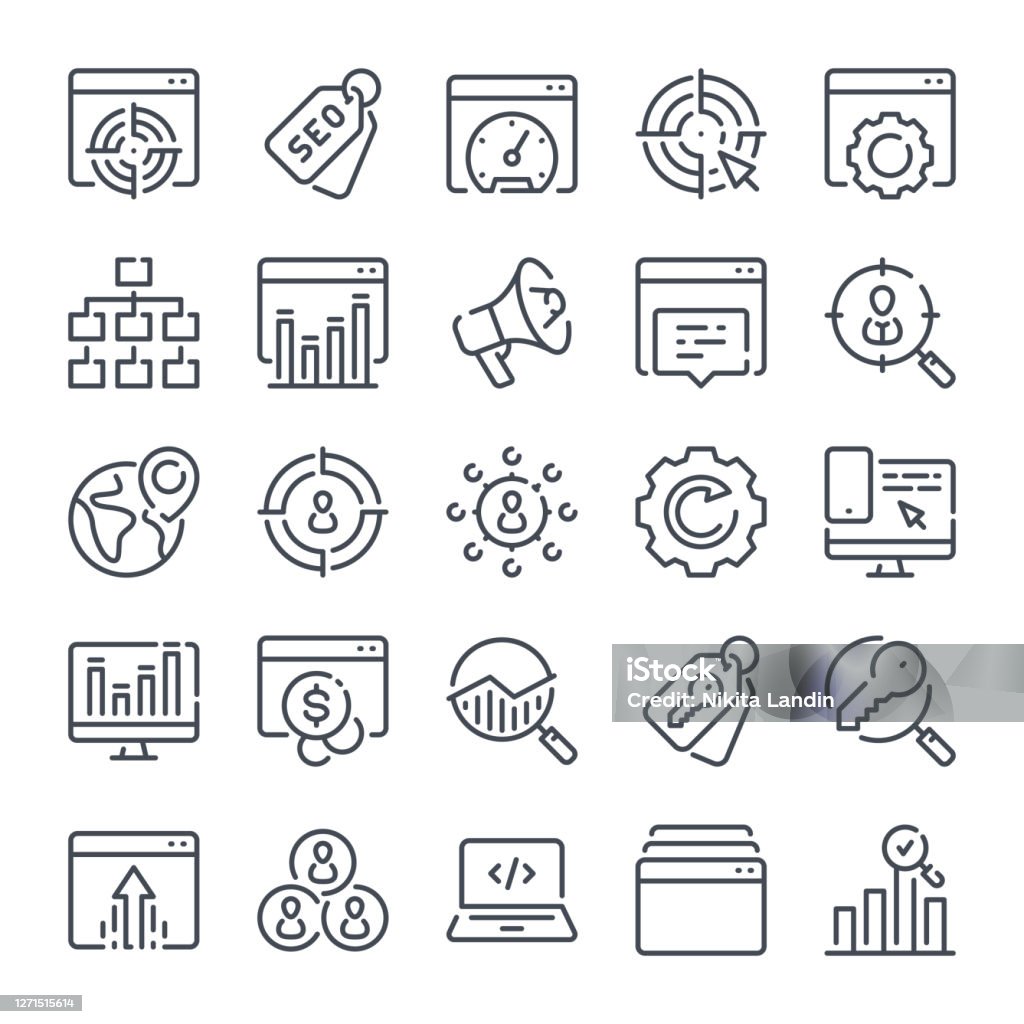 Seo And Marketing Related Line Icon Set Data Organization And