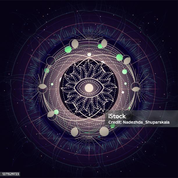 Ilustrasi Vektor Simbol Geometri Suci Pada Latar Belakang Abstrak