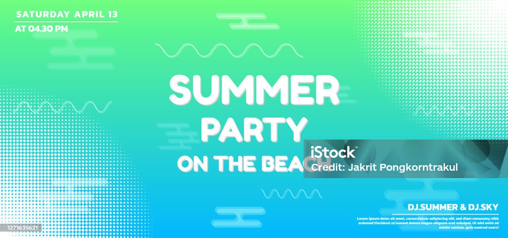 Summer Party On The Beach Blue Color Halftone Rounded Line Design