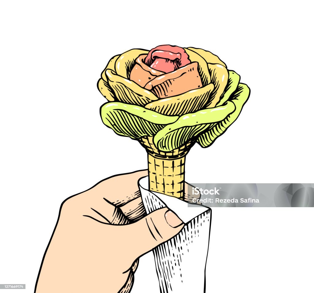 Tangan Memegang Es Krim Kerucut Di Latar Belakang Putih Gambar Wanita