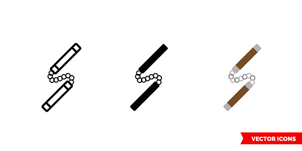 Icône Nunchaku De 3 Types De Couleur Noir Et Blanc Contour Symbole De