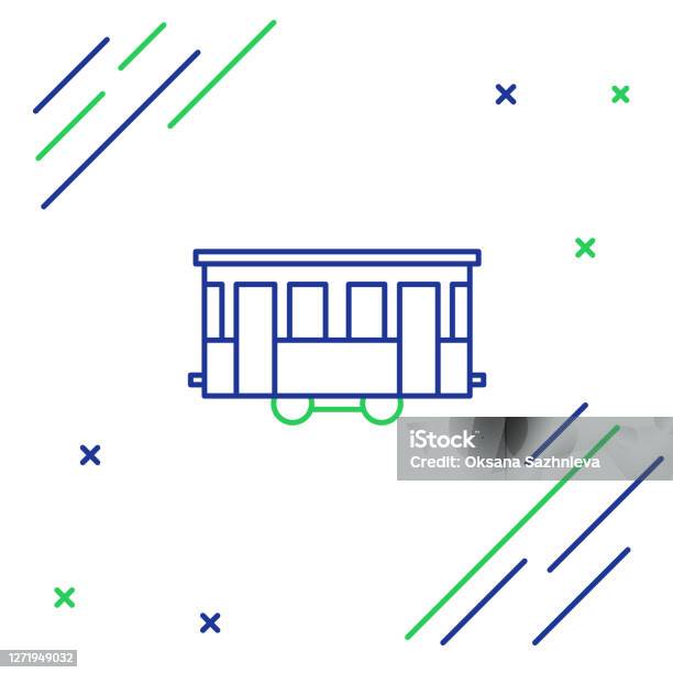 Ligne Bleue Et Verte Vieille Icône De Tramway De Ville Isolée Sur Le