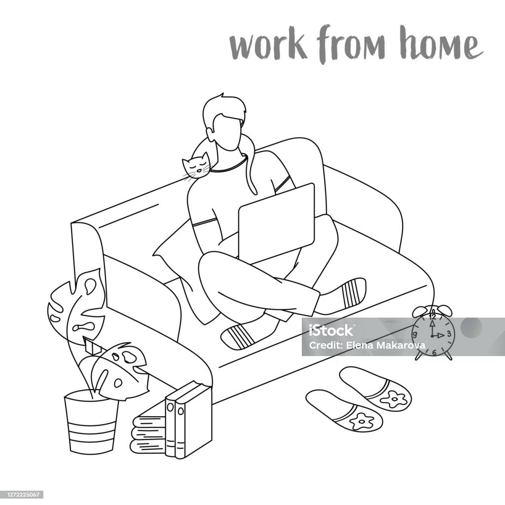 Bekerja Dari Rumah Seperangkat Doodle Konseptual Seorang Pria Dengan ... Bekerja Dari Rumah Seperangkat Doodle Konseptual Seorang Pria Dengan ...
