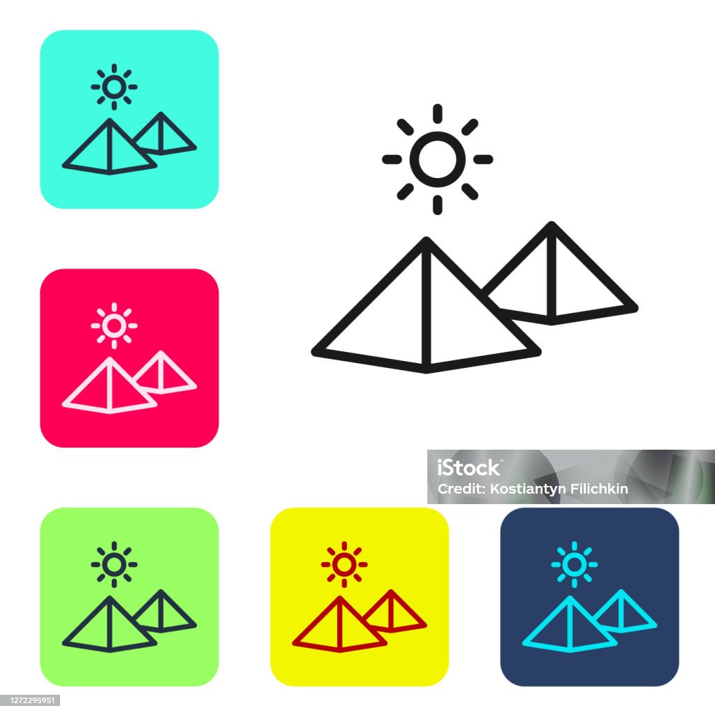 Ligne Noire Egypte Pyramides Icône Isolée Sur Le Fond Blanc Symbole De