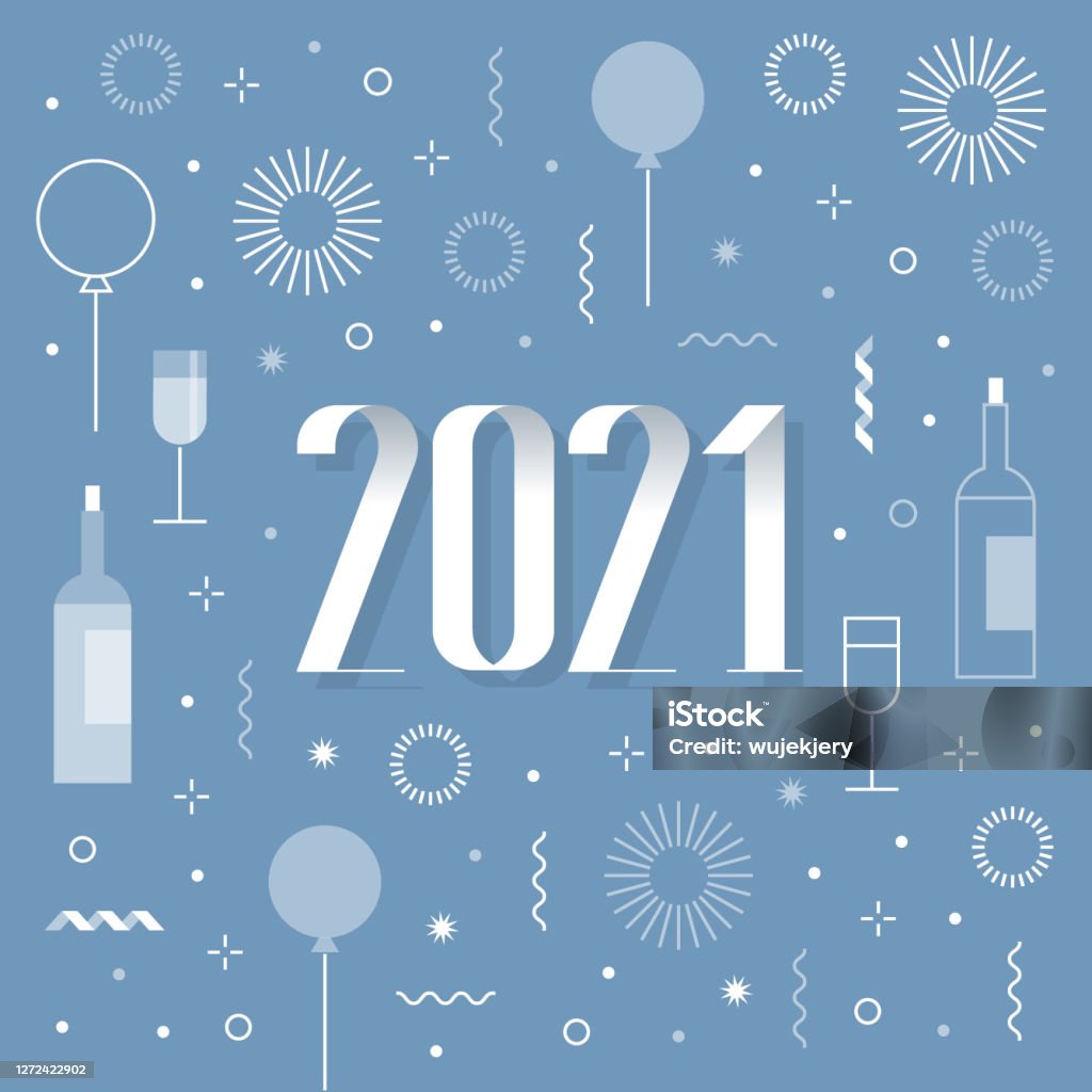 Carte Nouvel An 2021 Avec Feux Dartifice Confettis Ballons Vecteurs