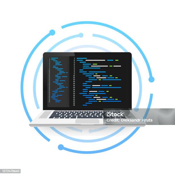 Konsep Pengkodean Laptop Vektor Pengembang Web Desain Pemrograman Kode