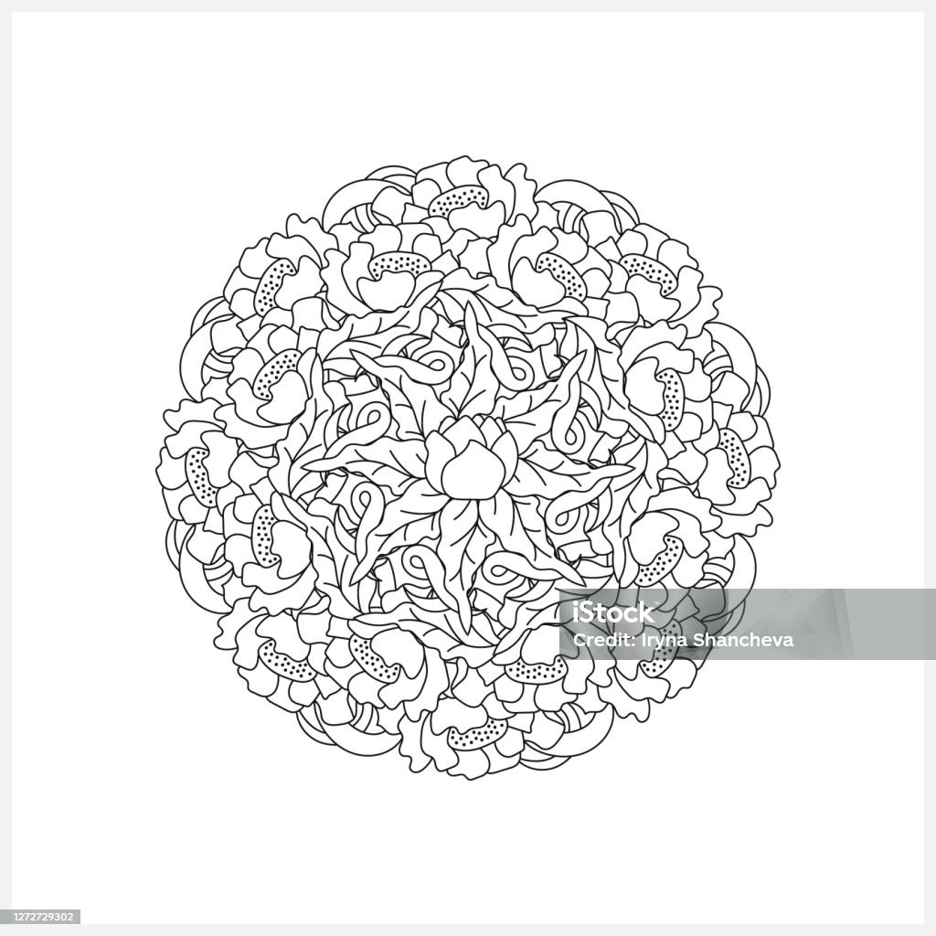 Doodle Bunga Antistress Dengan Daun Dan Ombak Mandala Mewarnai Buku