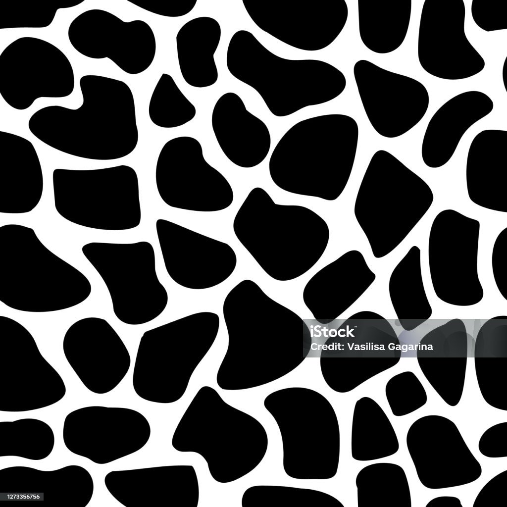 Vector Seamless Spotted Pattern Black Spots Of Various Shapes On A