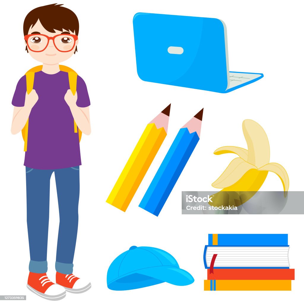 Ilustración de Estudiante Y Conjunto De Objetos Escolares Ilustración ... Ilustración de Estudiante Y Conjunto De Objetos Escolares Ilustración ...