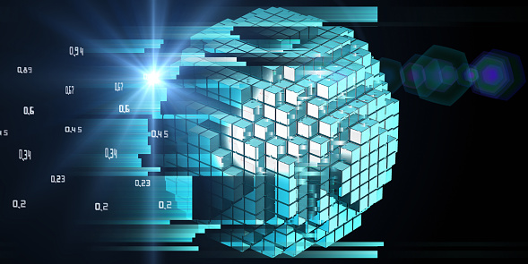 Abstract 3d Illustration Analyze Algorithm Cubes Data With Blurred Lines Quantum Computing