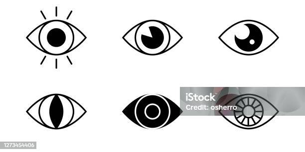Ensemble Dicônes De Six Yeux Symboles Doeil Noirs Isolés Sur Le Fond