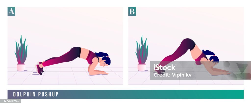 Dolphin Pushup Exercise Women Workout Fitness Aerobic And Exercises Vector Illustration Stock