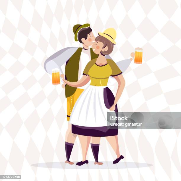 Pasangan Dengan Pakaian Tradisional Minum Bir Merayakan Oktoberfest ... Pasangan Dengan Pakaian Tradisional Minum Bir Merayakan Oktoberfest ...