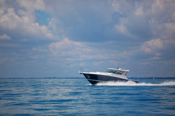 Free picture: Side view of plastic motorboat with engine on calm water