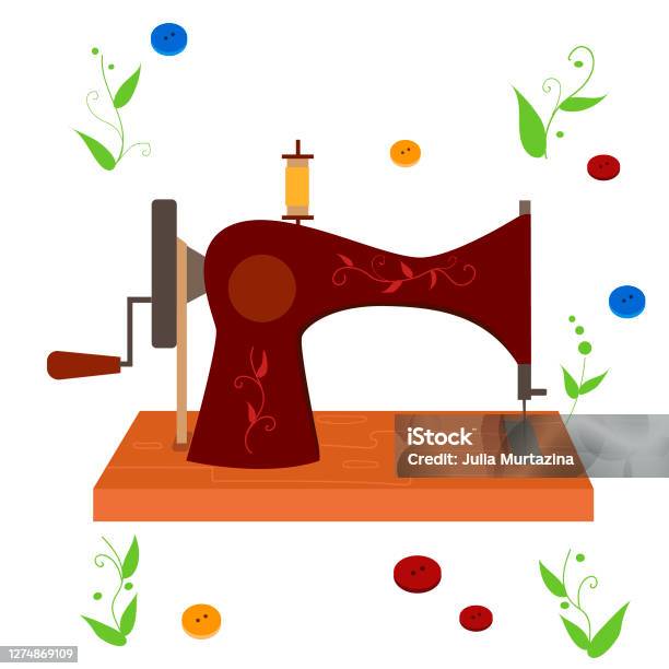 Sewing Machine Retro Sewing Machine Vector Illustration Stock
