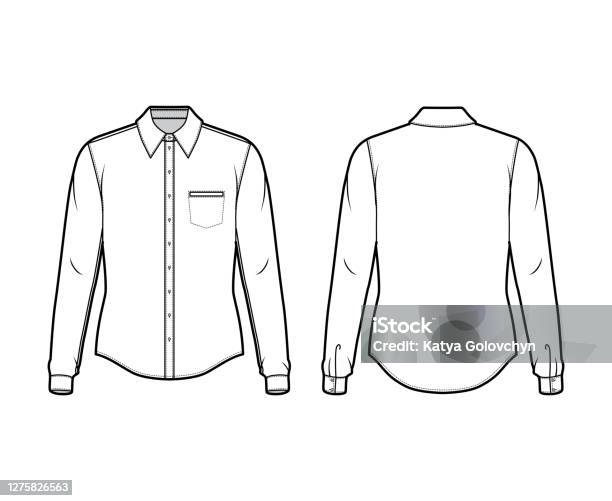Ilustrasi Mode Teknis Kemeja Klasik Dengan Lengan Panjang Dengan Manset ... Ilustrasi Mode Teknis Kemeja Klasik Dengan Lengan Panjang Dengan Manset ...