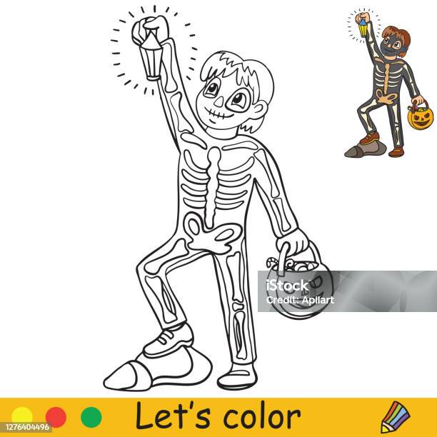 Pewarnaan Halloween Dengan Contoh Berwarna Kerangka Lucu Ilustrasi Stok ... Pewarnaan Halloween Dengan Contoh Berwarna Kerangka Lucu Ilustrasi Stok ...