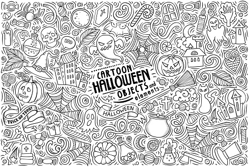 Ensemble De Dessin Animé De Doodle Des Objets Et Des Symboles De Thème