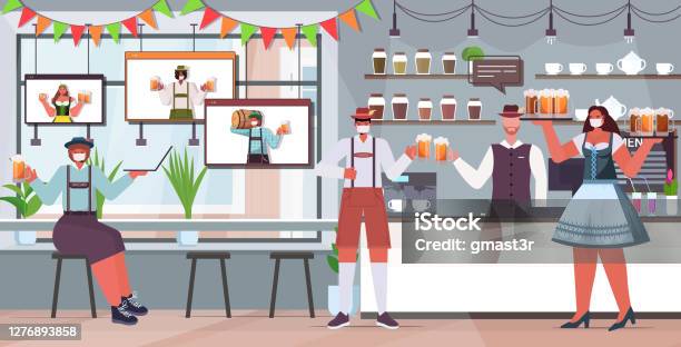 Orangorang Bertopeng Medis Minum Bir Di Pub Oktoberfest Pesta Perayaan ... Orangorang Bertopeng Medis Minum Bir Di Pub Oktoberfest Pesta Perayaan ...