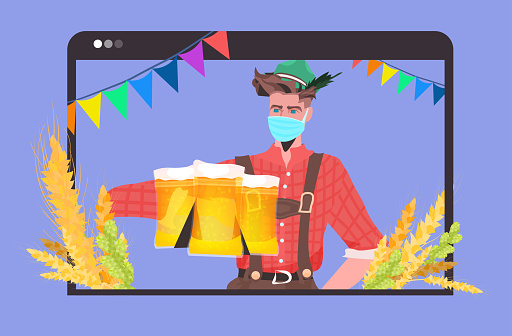 Pria Bertopeng Memegang Cangkir Bir Oktoberfest Pesta Perayaan Isolasi ... Pria Bertopeng Memegang Cangkir Bir Oktoberfest Pesta Perayaan Isolasi ...