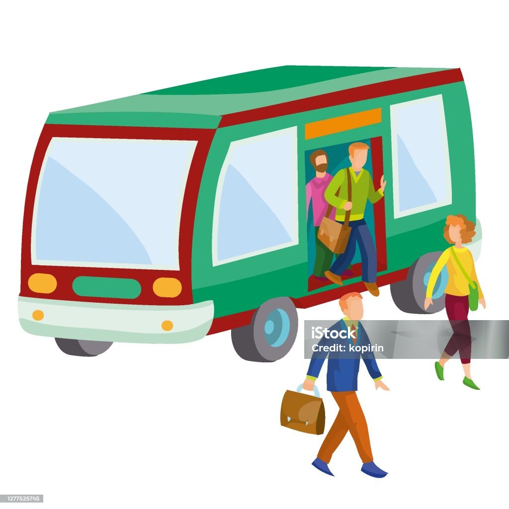 Orangorang Turun Dari Bus Ilustrasi Kartun Objek Terisolasi Di Latar ... Orangorang Turun Dari Bus Ilustrasi Kartun Objek Terisolasi Di Latar ...