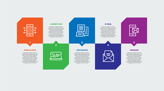 Templat Desain Infografis Aplikasi Seluler Koneksi Diskusi Email Ikon