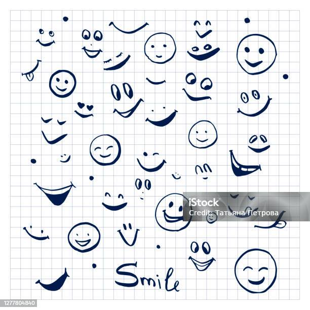 Émoticônes Ensemble De Visages Drôles Et Des Sourires Des Éléments Pour