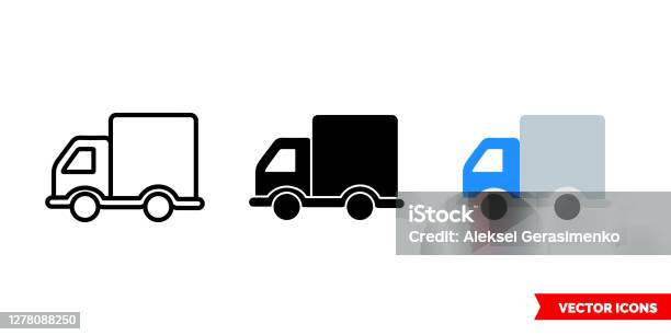 Ikon Truk Lorry Dari 3 Jenis Warna Hitam Dan Putih Garis Besar Simbol Tanda Vektor Terisolasi