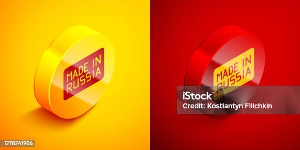 Ikon Isometrik Buatan Rusia Terisolasi Pada Latar Belakang Oranye Dan