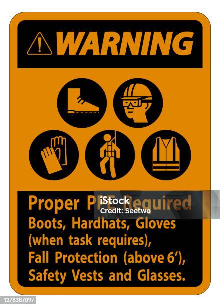 Tanda Peringatan Diperlukan Apd Sepatu Bot Hardhats Sarung Tangan Saat Tugas Butuh Perlindungan