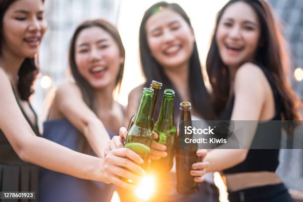 Group Of Young Cute Asian Girl Gang Best Friends Having Party At