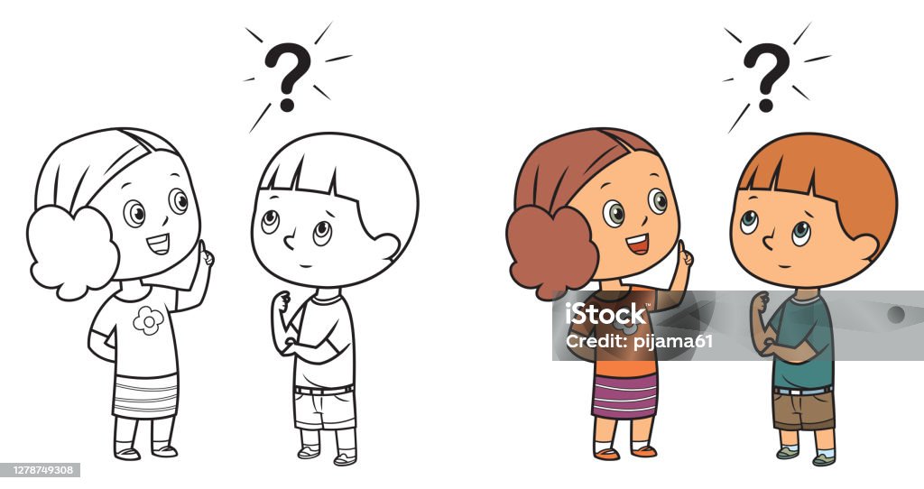 Black And White Kid Explain To Friend Stock Illustration - Download ... Black And White Kid Explain To Friend Stock Illustration - Download ...