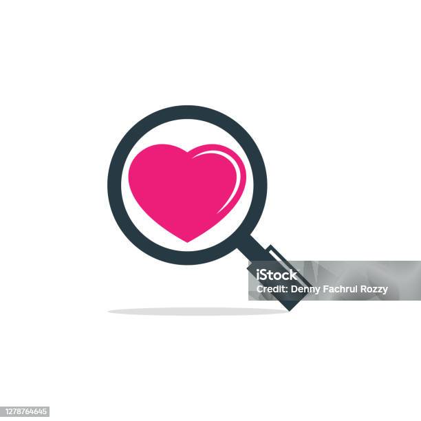 Memperbesar Kaca Dan Ikon Hati Vektor Stok Ilustrasi Template Desain