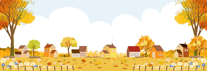 Paysage Dautomne Dans Le Village Avec Lespace De Copie Illustration De