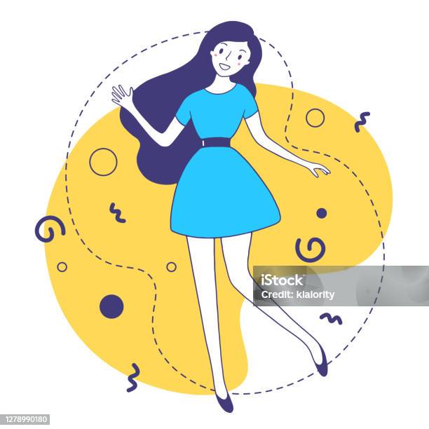 Ilustrasi Vektor Seorang Gadis Tersenyum Mode Dengan Rambut Gelap