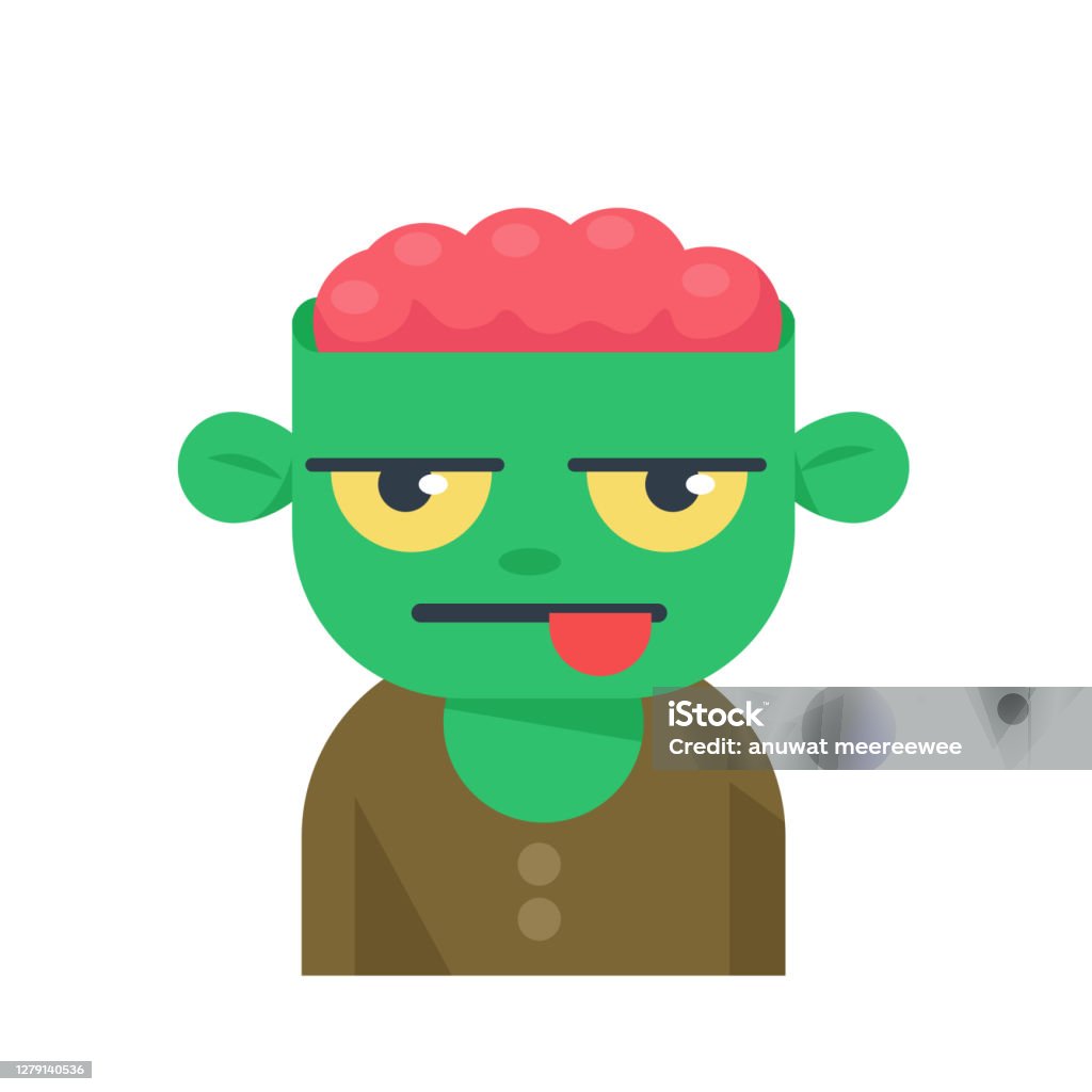 Kartun Zombie Hijau Lucu Yang Otaknya Terluka Di Luar Ilustrasi Stok