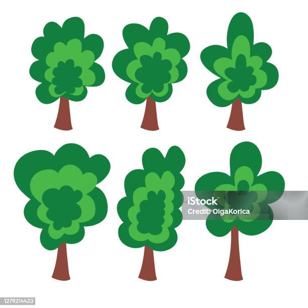Ensemble Darbres Verts Pour Le Modèle De Dessin Animé De Doodle