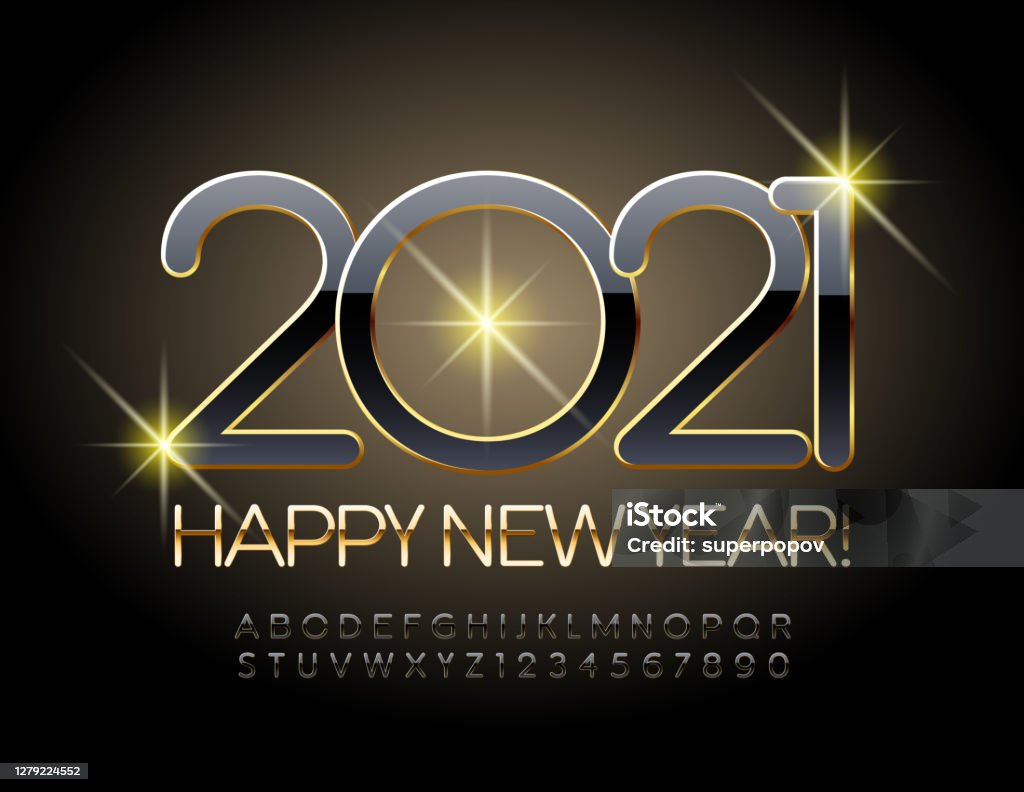 Vektor Gratulationskort Gott Nytt År 2021 Med Svart Och Guld Alfabetet ... Vektor Gratulationskort Gott Nytt År 2021 Med Svart Och Guld Alfabetet ...