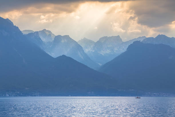 Solitary Sailboat On Lake Geneva With Dramatic Alpine Backdrop A – Free ...