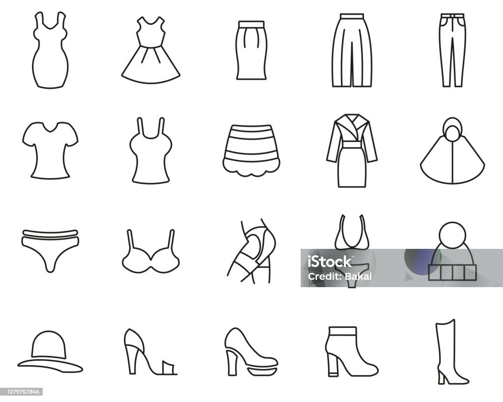 Woman S Clothing Icons Black White Thin Line Set Big Stock Illustration