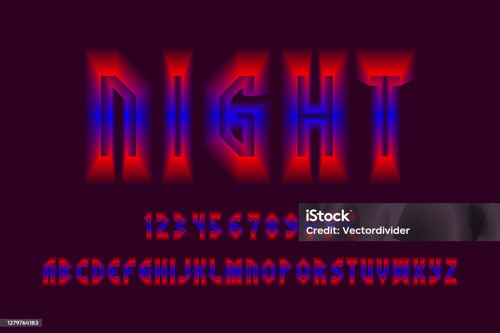 Alfabet Malam Dengan Angka Dan Tanda Mata Uang Font Volumetrik Bercahum
