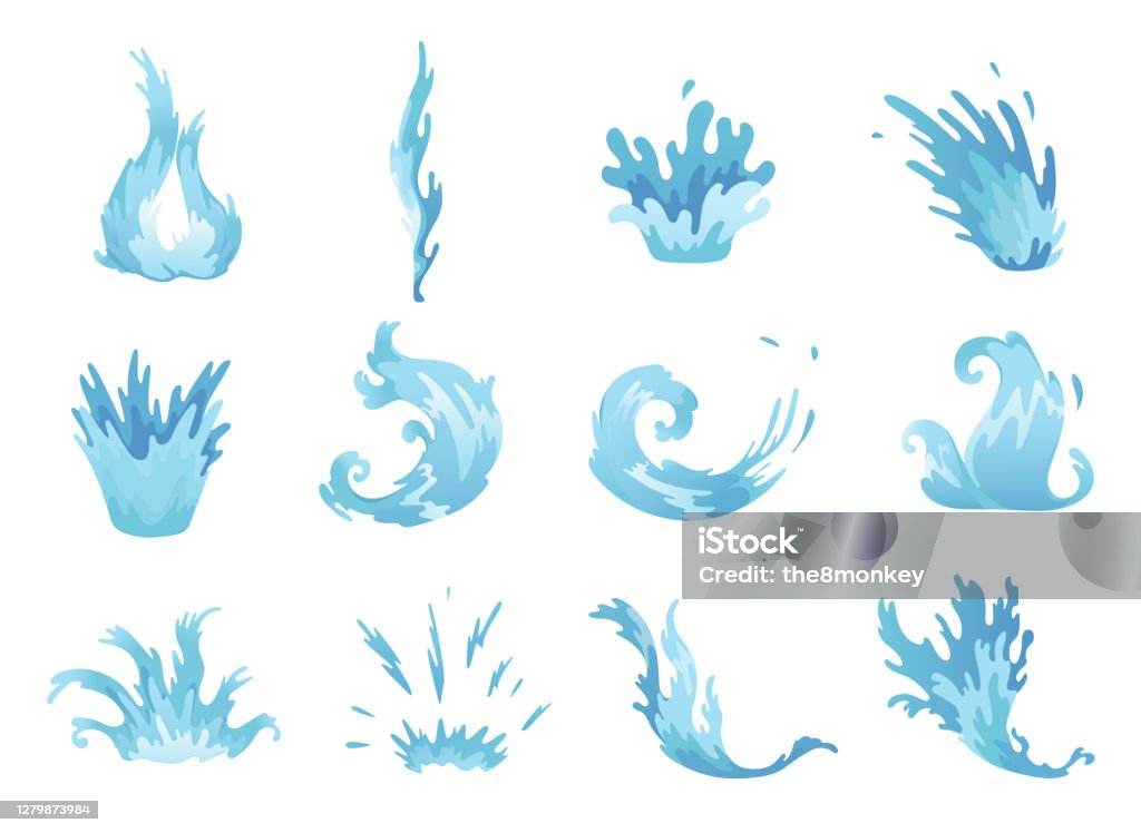 Éclaboussures Deau Vagues Deau Bleues Symboles Liquides Ondulés De La