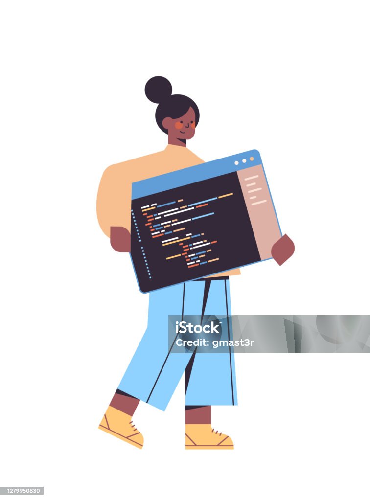 Female Web Developer Creating Program Code Development Of Software And Programming Concept Stock