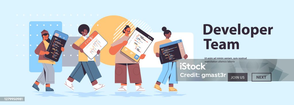 Mix Race Web Developers Creating Program Code Development Of Software And Programming Concept