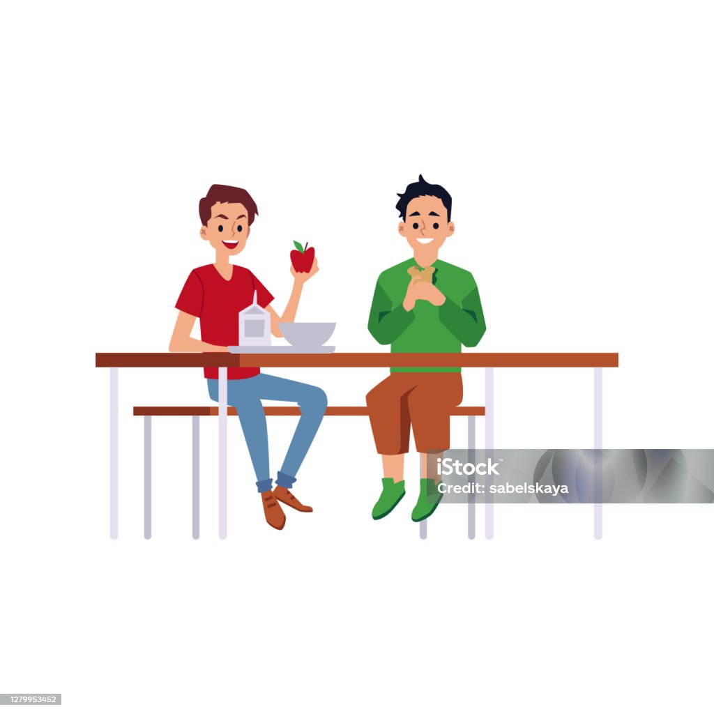 Kartun Anak Lakilaki Makan Di Kafetaria Sekolah Atau Universitas Dan ... Kartun Anak Lakilaki Makan Di Kafetaria Sekolah Atau Universitas Dan ...