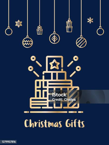 Ikon Kotak Hadiah Natal Dengan Elemen Ornamen Natal Latar Belakang