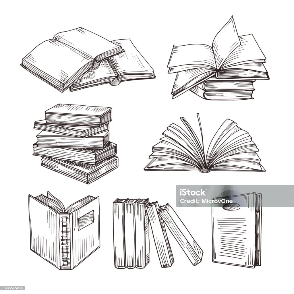 Buku Sketsa Tinta Menggambar Buku Terbuka Vintage Dan Tumpukan Buku ... Buku Sketsa Tinta Menggambar Buku Terbuka Vintage Dan Tumpukan Buku ...