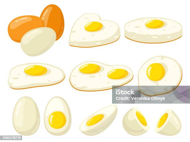 Oeufs Cuits De Dessin Animé Oeufs Frits Durs Mous Tranchés Avec Jaune