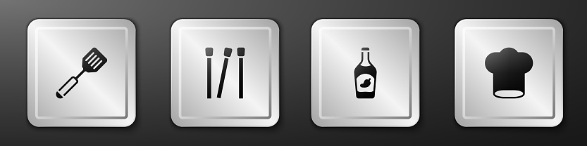 Set Spatule Matches Bouteille De Ketchup Et Icône Chapeau Chef Bouton